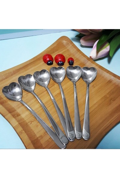 Piyop 6lı Uzun Saplı Kalpli Dondurma ve Cappuccino Kaşığı Piyop 6lı Uzun Saplı Kalpli Dondurma ve Cappuccino Kaşığı