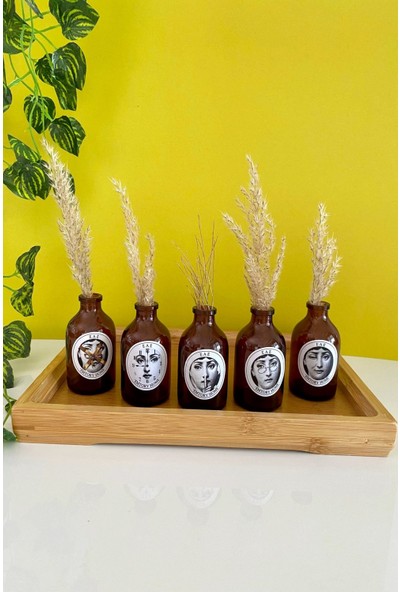 Emtory Home 5'li Mini Dekoratif Fornasetti Amber Cam Şişe Vazo Seti 7,5cm Emtory Home 5'li Mini Dekoratif Fornasetti Amber Cam Şişe Vazo Seti 7,5cm