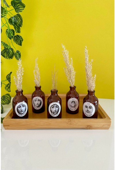 Emtory Home 5'li Mini Dekoratif Fornasetti Amber Cam Şişe Vazo Seti 7,5cm Emtory Home 5'li Mini Dekoratif Fornasetti Amber Cam Şişe Vazo Seti 7,5cm