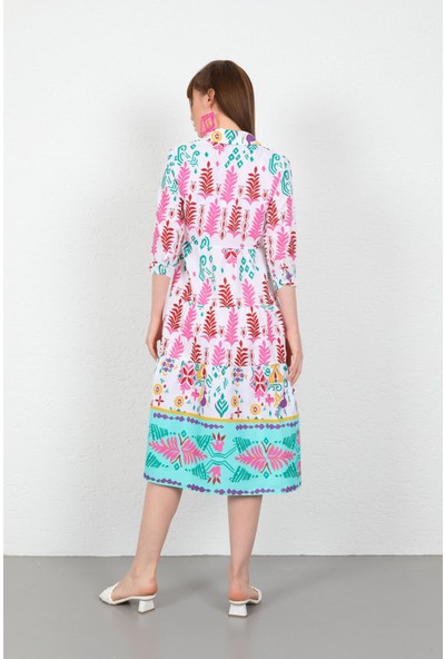 Kaktüs Moda Terikota Kumaş Etnik Desenli Elbise