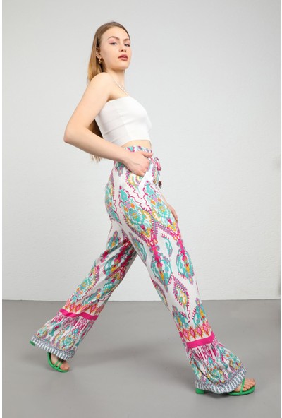 Kaktüs Moda Viskon Empirme Kumaş Etnik Desen Pantolon