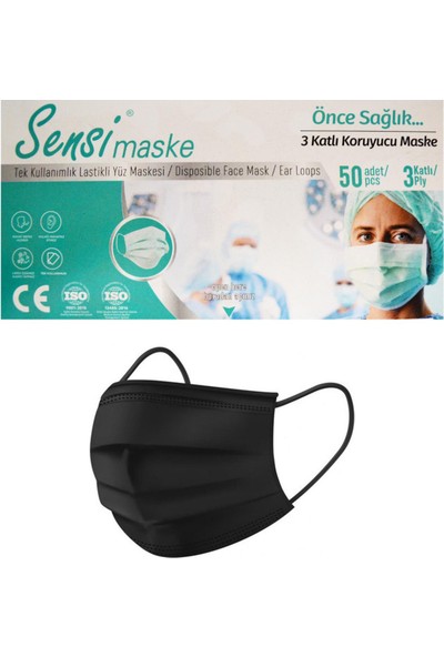 Sensi 3 Katlı Siyah Cerrahi Maske 50 Adet Sensi 3 Katlı Siyah Cerrahi Maske 50 Adet