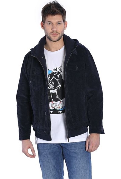 Whitney Erkek Kadife Penye Detaylı Kapişonlu Lacivert Ceket