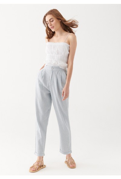 Mavi Çizgili Mavi Pantolon