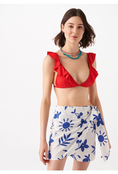 Mavi Kırmızı Bikini Üstü