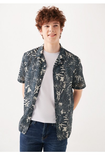 Mavi Baskılı Indigo Gömlek