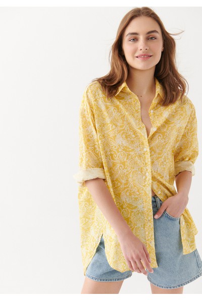 Mavi Baskılı Sarı Gömlek