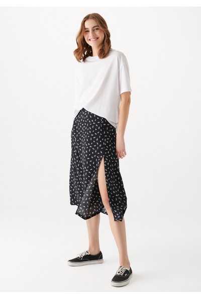 Mavi Yırtmaç Detaylı Etek