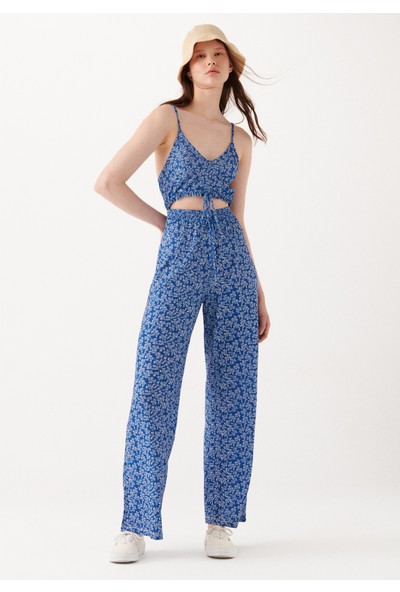 Mavi Yaprak Baskılı Tulum Mavi Yaprak Baskılı Tulum