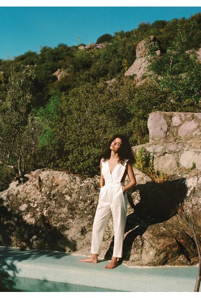 Mavi Maviterranean Fırfırlı Beyaz Tulum