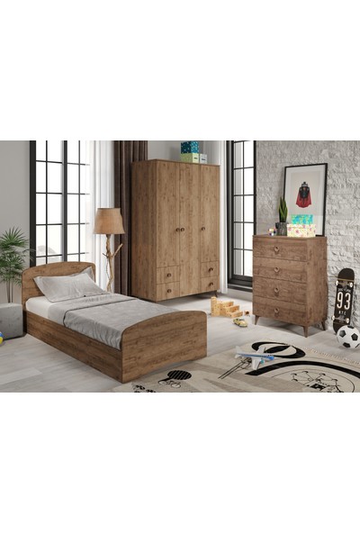 Nova Genç Odası Takımı Ceviz - 3 Parçalı Tamamı Mdf