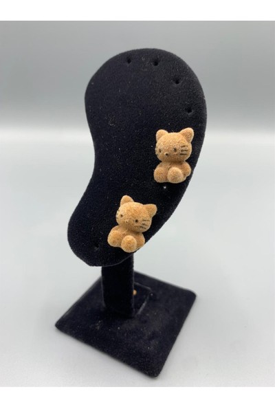 Açık Kahverengi Kedi Figürlü Küpe