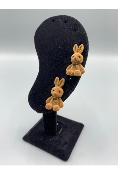 Açık Kahverengi Tavşan Figürlü Küpe