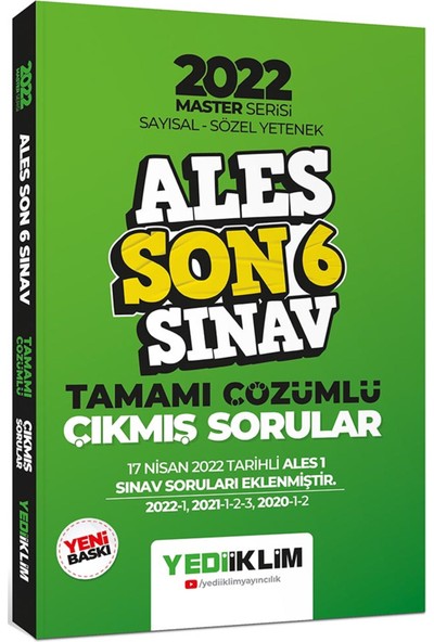 Yediiklim Yayınları ALES 2022 Master Serisi Sayısal Sözel Yetenek Son 6 Sınav Tamamı Çözümlü Çıkmış Sorular Yediiklim Yayınları ALES 2022 Master Serisi Sayısal Sözel Yetenek Son 6 Sınav Tamamı Çözümlü Çıkmış Sorular