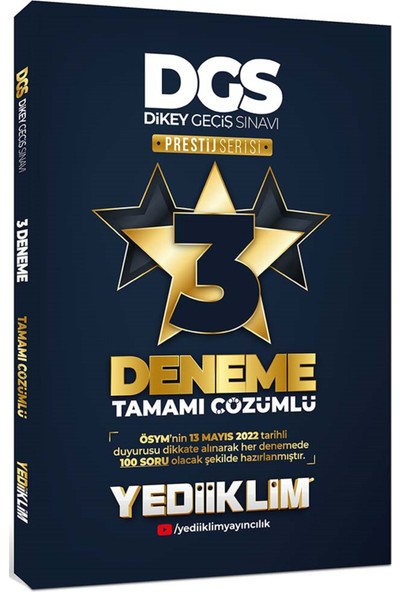 Yediiklim Yayınları DGS 2022 Prestij Serisi Tamamı Çözümlü 3 Yıldız Deneme (Ciltli)
