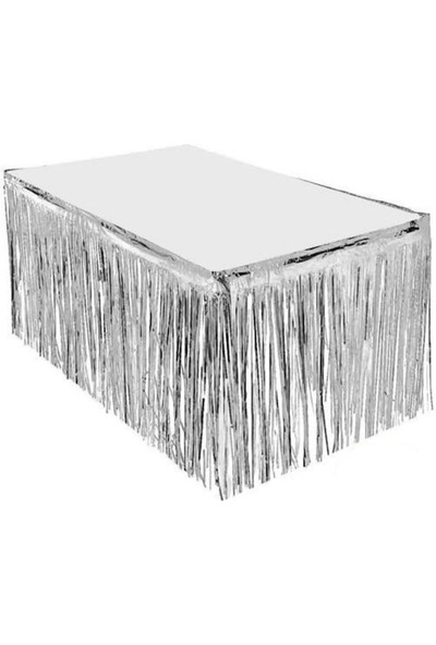 Püsküllü Metalize Gümüş Renk Masa Örtüsü 75 cm x 4 M Püsküllü Metalize Gümüş Renk Masa Örtüsü 75 cm x 4 M