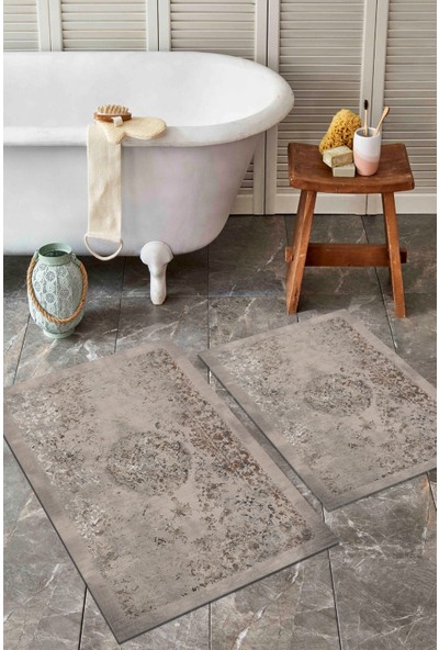 Tulip Dekorasyon 2'Li Yıkanabilir Antibakteriyel Kaymaz Tabanlı Banyo Takımı 50 x 60 cm - 60 x 100 cm