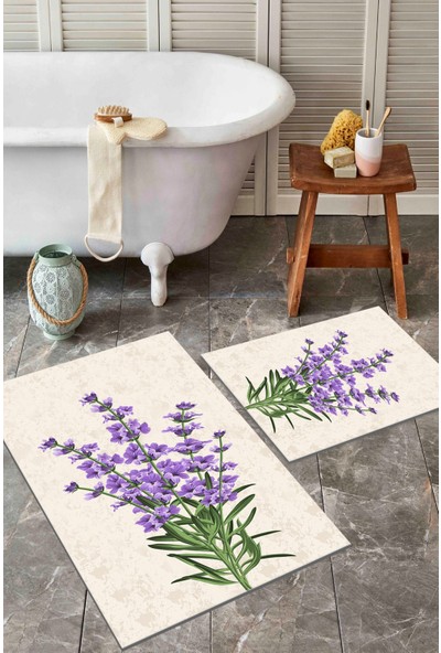 Tulip Dekorasyon 2'Li Yıkanabilir Antibakteriyel Kaymaz Tabanlı Banyo Takımı 50 x 60 cm - 60 x 100 cm