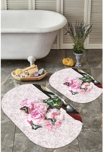 Tulip Dekorasyon 2'Li Yıkanabilir Antibakteriyel Kaymaz Tabanlı Banyo Takımı 50 x 60 cm - 60 x 100 cm