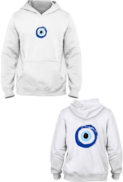 Nazar Boncuğu Ön Arka Baskılı Kapşonlu Sweatshirt BLL1489