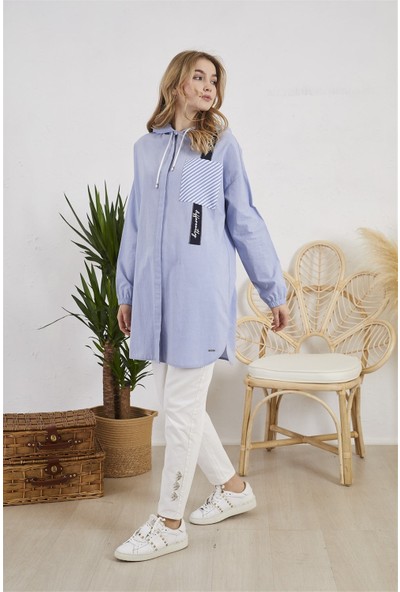 Markano Yazı Detaylı Kapüşonlu Gömlek