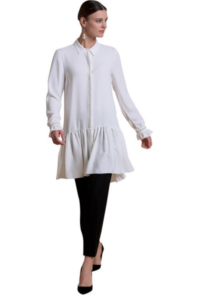 Markano Boncuk Işlemeli Krep Tunik