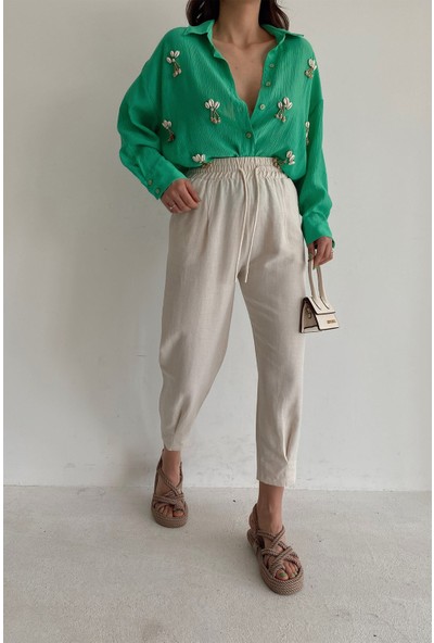 MyLove Keten Jogger Pantolon Taş MyLove Keten Jogger Pantolon Taş