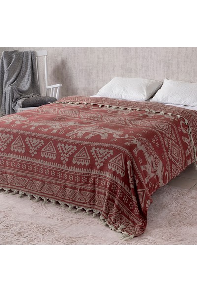 Vagonik Fil Desenli Çift Kişilik Yatak Örtüsü Jakarlı %100 Pamuk 200X230 cm