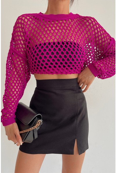 MyLove Merserize Crop Bluz Mor MyLove Merserize Crop Bluz Mor