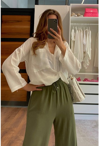 MyLove Oversize Keten Gömlek Beyaz