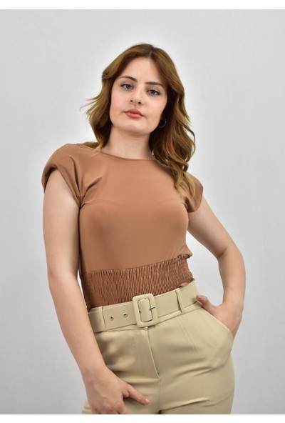 Zidanlife 2789 Vatkalı Kolyeli Alt Gipeli Bluz - Kahverengi