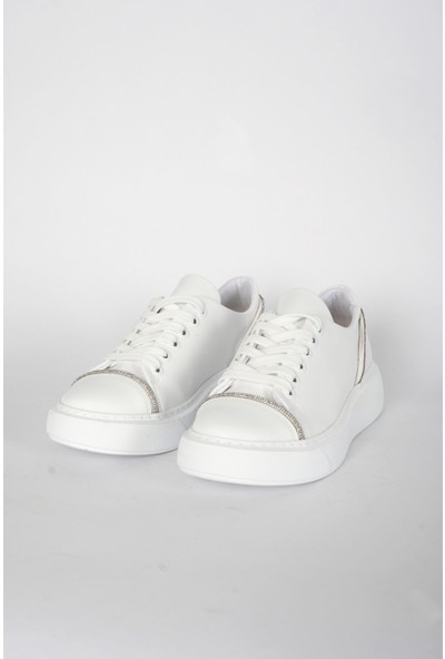 Beyaz Kalın Taban Taşlı Spor Ayakkabı CL493