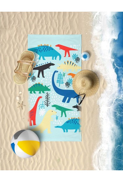 Vevien Home Dino Dijital Baskılı 60 x 130 cm Çocuk Plaj Havlusu