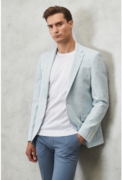 Altınyıldız Classics Erkek Mavi Slim Fit Dar Kesim Mono Yaka Desenli Ceket Altınyıldız Classics Erkek Mavi Slim Fit Dar Kesim Mono Yaka Desenli Ceket