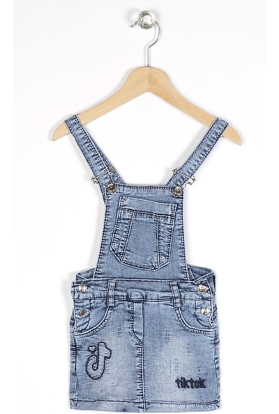 Zepkids Kız Çocuk 3-12 Yaş Tiktok Nakışlı Salopet