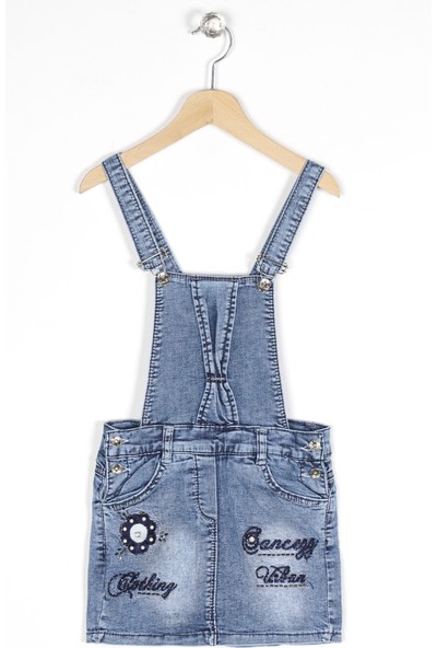 Zepkids Kız Çocuk Papatya Nakışlı Salopet 3-12 Yaş