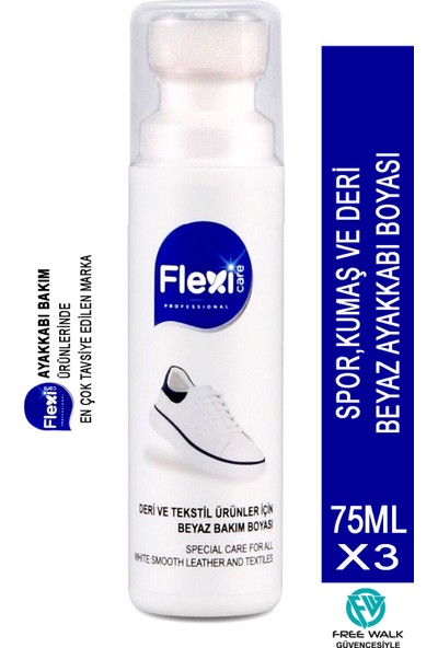 Flexi Care Spor Beyaz Deri ve Kumaş Ayakkabı Boyası 75 Ml. x 3 Adet