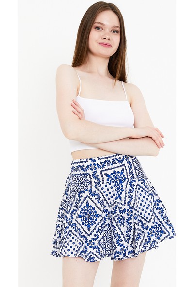 2D2B Kadın Etnik Desen Beli Lastikli Şort Etek 2D2B Kadın Etnik Desen Beli Lastikli Şort Etek