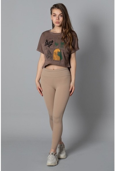 Yüksek Kemer Toparlayıcı Fitilli Tayt - Bej Yüksek Kemer Toparlayıcı Fitilli Tayt - Bej