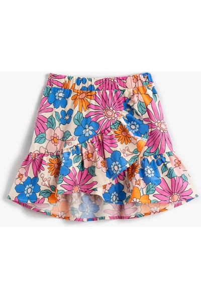 Koton Çiçekli Etek Diz Üstü Fırfırlı Pamuklu