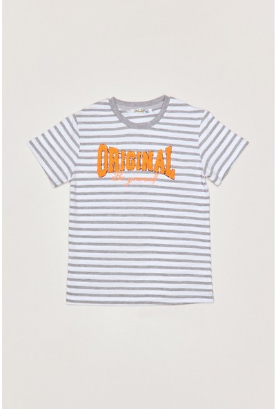 FullaModa Bisiklet Yaka Çizgili Çocuk Tişört FullaModa Bisiklet Yaka Çizgili Çocuk Tişört