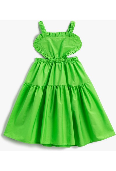 Koton Fırfırlı Midi Elbise Sırtı Lastikli Pencere Detaylı Askılı Pamuklu