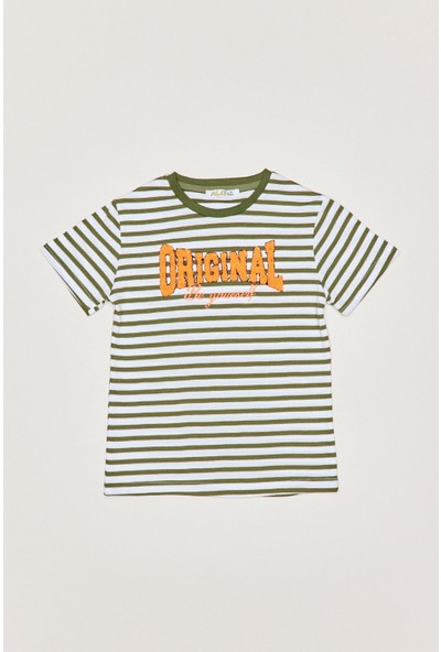 FullaModa Bisiklet Yaka Çizgili Çocuk Tişört FullaModa Bisiklet Yaka Çizgili Çocuk Tişört