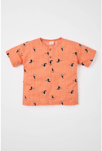 DeFacto Erkek Bebek Regular Fit Desenli Kısa Kollu Poplin Gömlek X1434A222SM