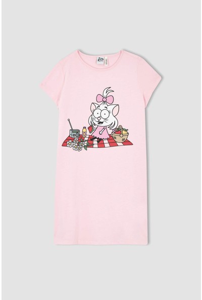 DeFacto Kız Çocuk Kral Şakir Lisanslı Kısa Kollu Pamuklu Gecelik X6423A622SM