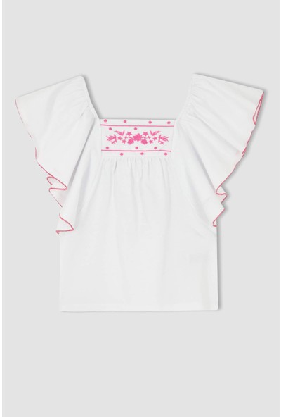 DeFacto Kız Çocuk Regular Fit Kelebek Kol Baskılı TIŞÖRT X7623A622HS