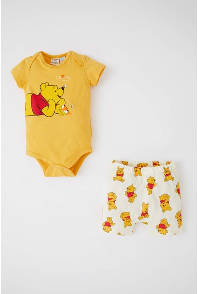 DeFacto Erkek Bebek Winnie The Pooh Lisanslı Kısa Kollu Çıtçıtlı Body Şort Takım X9952A222SM