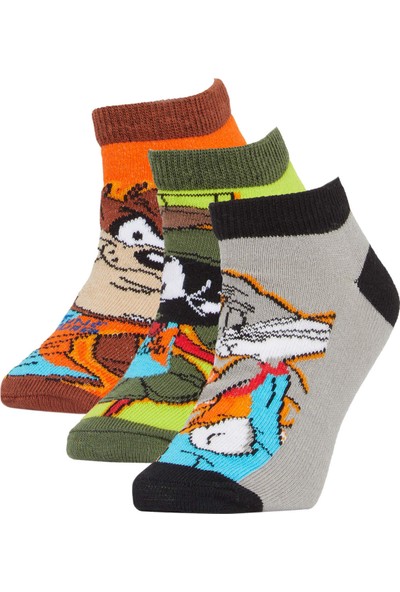 DeFacto Erkek Çocuk Space Jam Lisanslı Pamuklu 3'lü Kısa Çorap V7178A6NS