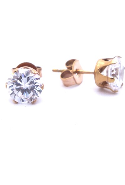 Ferizz 316L Çelik Rose Renk Zirkon Tektaş Küpe