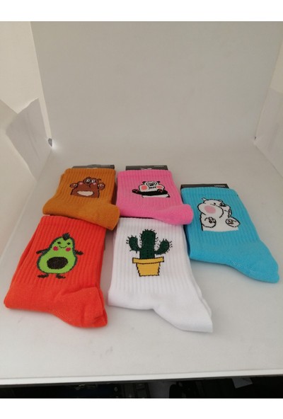 Hepsibi 5 Çift Emoji Hayvan Desenli Renkli Kolej Çorabı Hepsibi 5 Çift Emoji Hayvan Desenli Renkli Kolej Çorabı